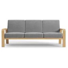 Sit & More 3-Sitzer SIT & MORE "Kolding", grau, B:200cm H:91cm T:93cm, 100% Polyester, Sofas, Armlehnen aus Buchenholz in natur, verschiedene Bezüge und Farben
