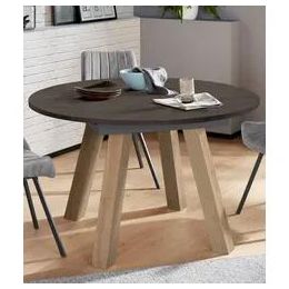 Mäusbacher Esstisch MÄUSBACHER, grau (tischplatte: keramik dunkel), B:130cm H:78cm T:130cm, Tische, Runde Esstische Esstisch Holz-Esstische, Untergestell schräg gestellt