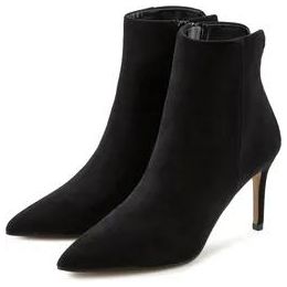 High-Heel-Stiefelette Lascana, Damen, Gr. 37, schwarz, Obermaterial: 100% Textilmaterial. Futter: 100% Textilmaterial. Decksohle: 100% Lederimitat. Laufsohle: 100% Synthetik, unifarben, Feminin, Schuhe, in spitzer Form & Pfennigabsatz, Reißverschluss Stiefel VEGAN