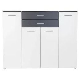 Hochkommode Home Affaire "Prato", schwarz-weiß (weiß, anthrazit), B:156cm H:123cm T:39cm, Hartfaserplatte, Holzwerkstoff, Kunststoff, Sideboards, Kombikommode, mit 2 Schubkasten