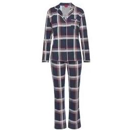 Pyjama s.Oliver, Damen, Gr. 44/46, blau (navy, kariert), Single Jersey, Obermaterial: 100% Baumwolle, kariert, Basic knöchellang, V-Ausschnitt, Homewear-Sets, im klassischen Karo-Muster