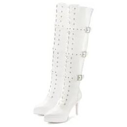 Overkneestiefel "High-Heel-Stiefelette mit Plateau", Damen, Gr. 41, weiß, Lacklederimitat, Lascana BELLE AFFAIRE, glänzend, Sexy, Schuhe Reißverschlussstiefel High Heel Stiefel Overknee-Stiefel Schnürstiefel, erotische Lack-Optik, mit Zierschnallen