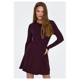 Strickkleid Only "ONLFIA LS CABLE DRESS KNT", Damen, Gr. L, N-Gr, rot (port royale), Strick, Obermaterial: 50% Viskose, 27% Nylon, 23% Polyester, unifarben, Modisch, regular fit ca. Mitte Oberschenkel, Rundhals, Kleider, tailliert und mit dezentem Zopfstrickmuster im Oberteil