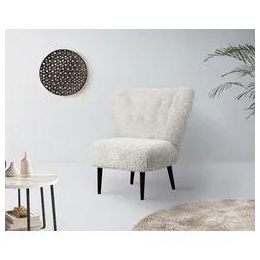 Sessel "Dinah", beige (creme), B:84cm H:92cm T:83cm, 100% Polyester, LeGer Home by Lena Gercke, Sessel, Sessel Sessel mit Hocker Einzelsessel Ohrensessel mit Hocker Ohrensessel, Knopfheftung im Rücken, wahlweise mit oder ohne Hocker