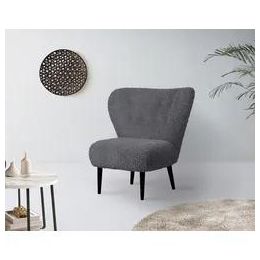 Sessel "Dinah", grau (dunkelgrau), B:84 H:92 T:83, 100% Polyester, LeGer Home by Lena Gercke, Sessel, Sessel Sessel mit Hocker Einzelsessel Ohrensessel mit Hocker Ohrensessel, Knopfheftung im Rücken, wahlweise mit oder ohne Hocker