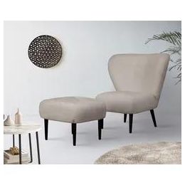 Sessel "Dinah", grau (hellgrau), B:84cm H:92cm T:83cm, 100% Polyester, LeGer Home by Lena Gercke, Sessel, Sessel Sessel mit Hocker Einzelsessel Ohrensessel mit Hocker Ohrensessel, Knopfheftung im Rücken, wahlweise mit oder ohne Hocker