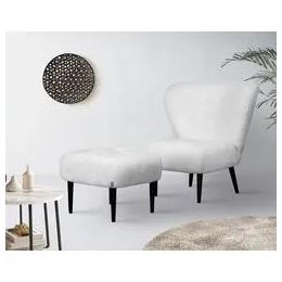 Sessel "Dinah", weiß, B:84cm H:92cm T:83cm, 100% Polyester, LeGer Home by Lena Gercke, Sessel, Sessel Sessel mit Hocker Einzelsessel Ohrensessel mit Hocker Ohrensessel, Knopfheftung im Rücken, wahlweise mit oder ohne Hocker