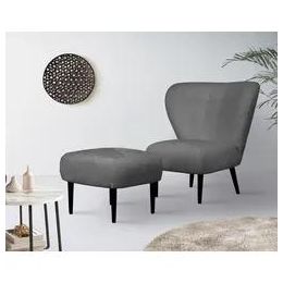 Sessel "Dinah", grau (anthrazit), B:84 H:92 T:83, 100% Polyester, LeGer Home by Lena Gercke, Sessel, Sessel Sessel mit Hocker Einzelsessel Ohrensessel mit Hocker Ohrensessel, Knopfheftung im Rücken, wahlweise mit oder ohne Hocker