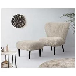 Sessel "Dinah", beige, B:84cm H:92cm T:83cm, 100% Polyester, LeGer Home by Lena Gercke, Sessel, Sessel Sessel mit Hocker Einzelsessel Ohrensessel mit Hocker Ohrensessel, Knopfheftung im Rücken, wahlweise mit oder ohne Hocker