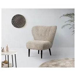 Sessel "Dinah", beige, B:84 H:92 T:83, 100% Polyester, LeGer Home by Lena Gercke, Sessel, Sessel Sessel mit Hocker Einzelsessel Ohrensessel mit Hocker Ohrensessel, Knopfheftung im Rücken, wahlweise mit oder ohne Hocker