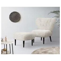 Sessel "Dinah", beige (creme), B:84 H:92 T:83, 100% Polyester, LeGer Home by Lena Gercke, Sessel, Sessel Sessel mit Hocker Einzelsessel Ohrensessel mit Hocker Ohrensessel, Knopfheftung im Rücken, wahlweise mit oder ohne Hocker