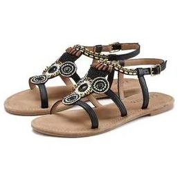 Sandale Lascana "Sommerschuh", Damen, Gr. 37, schwarz, Obermaterial: 50% Schafsleder, 50% Synthetik. Futter: 100% Schafsleder. Decksohle: 100% Ziegenleder. Laufsohle: 100% Synthetik, ethno, Modisch, Schuhe Riemchensandale, Sandalette, Sommerschuh aus Leder mit Steinchen in Glitzer-Optik