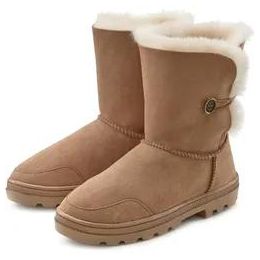 Winterstiefel Lascana, Damen, Gr. 42, braun (camelfarben), Obermaterial: 100% Rindsleder. Futter: 100% Lammfell. Decksohle: 100% Lammfell. Laufsohle: 100% Synthetik, unifarben, Casual, Schuhe, aus kuscheligem Lammfell, robuste Sohle, Winterstiefelette, Snowboots