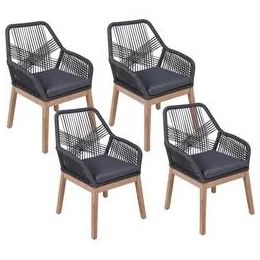 Armlehnstuhl Garden Pleasure "POMONA, grau, 4er Set", grau (grau, braun), B:62cm H:82cm T:60cm, Massivholz, Polyester, Stühle, grau