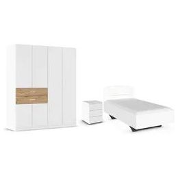 Schlafzimmer-Set Rauch "Komplettzimmer Komplettschlafzimmer Schlafzimmer-Set (3-St.) MAIKA", weiß (alpinweiß, eiche artisan, lederoptik weiß), Schrank Breite 181cm, Höhe 197 + ohne Matratze, B/H: 100cm x 200cm, Schrank Breite 181cm, Höhe 197, Holzwerkstoff, Schlafzimmermöbel-Sets, Schrank 3 Breiten, 2 Höhen, Bett 100 cm, Nachttisch MADE IN GERMANY