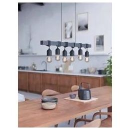 Eglo Hängeleuchte "TOWNSHEND Hängelampe Vintage, Holz und Stahl, IP20, E27, Pendellampe", schwarz (schwarz schwarz), 6, Ø 0cm H: 110cm, 1 Stk., Leuchten, Hängeleuchte, Esszimmer, L100 x B10 x H110 cm, schwarz, 6X40W exkl.