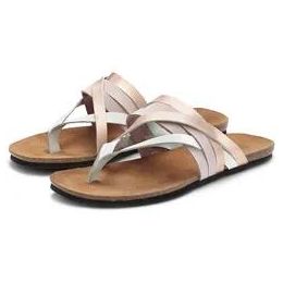 Zehentrenner Lascana, Damen, Gr. 39, rosa (rosé), Obermaterial: 100% Rindsleder. Decksohle: 100% Rindsleder. Laufsohle: 100% Synthetik, metallic, Casual, Schuhe, Sandale, Pantolette aus Leder mit Korkfußbett
