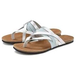 Zehentrenner Lascana, Damen, Gr. 38, blau, Obermaterial: 100% Rindsleder. Decksohle: 100% Rindsleder. Laufsohle: 100% Synthetik, metallic, Schuhe, Sandale, Pantolette aus Leder mit Korkfußbett
