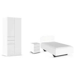 Schlafzimmer-Set Rauch "Komplettzimmer Komplettschlafzimmer Schlafzimmer-Set (3-St.) MAIKA", weiß (alpinweiß, lederoptik weiß), Schrank Breite 91cm, Höhe 197 + ohne Matratze, B/H: 100cm x 200cm, Schrank Breite 91cm, Höhe 197, Holzwerkstoff, Schlafzimmermöbel-Sets, Schrank 3 Breiten, 2 Höhen, Bett 100 cm, Nachttisch MADE IN GERMANY
