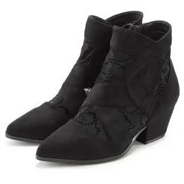 Stiefelette Lascana, Damen, Gr. 41, schwarz, Obermaterial: 100% Textilmaterial. Decksohle: 100% Lederimitat. Laufsohle: 100% Synthetik, leicht transparent, unifarben, Feminin, Schuhe Cowboy-Stiefelette Cowboyboots Stiefelette Sommerboots, mit Spitze & bequemen Blockabsatz, Cowboy Boots, Westernstiefel