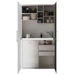 Pantryküche respekta "Peter, mit Duo Kochfeld, wahlweise mit Mikrowelle, Korpus Weiß", grau (küche: grau, korpus: weiß, arbeitsplatte:,), B:104cm H:193cm T:67cm, Komplettküchen-Sets, Küchenzeile, Breite 104 cm, in exclusiver Konfiguration für OTTO