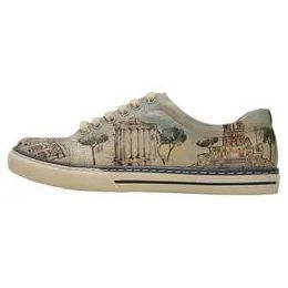 Sneaker DOGO "Classic Schnürsneaker Picture Perfect Damen Sneaker", Damen, Gr. 36, Normalschaft, bunt (mehrfarbig, natur, blau, grau), Lederimitat, Schuhe, Handgefertigt