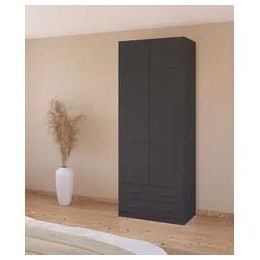 Drehtürenschrank Rauch "Prandon B", grau (graumetallic), B:91cm H:236cm T:54cm, Holzwerkstoff, Schränke, mit 2 Schubladen sowie Aufsatzelement, Metallgriffe quer