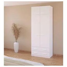 Drehtürenschrank Rauch "Prandon B", weiß (alpinweiß), B:91cm H:236cm T:54cm, Holzwerkstoff, Schränke, mit 2 Schubladen sowie Aufsatzelement, Metallgriffe quer