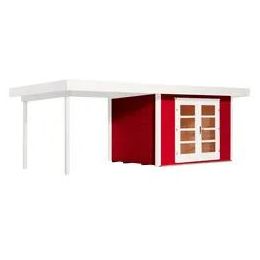 Gartenhaus Weka "126 B Gr.2, schwedenrot, 28 mm, Anbau ca. 300 cm", rot (schwedenrot), Fußboden im Gartenhaus, ohne Rück- und Seitenwand, ohne Dacheindeckung, Holzwerkstoff, Gartenhäuser