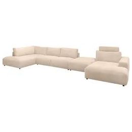 Wohnlandschaft Musterring "Lucia U-Form", beige (natur), B:504cm H:81cm T:204cm, Sofas, Cord-Bezug, inklusive Kopfstütze, Gesamtbreite 524 cm