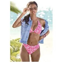 Bügel-Bikini-Top Vivance "Leni", Damen, Gr. 42, Cup F, weiß (neonpink, weiß), Microfaser, bedruckt, floral, Bikini-Oberteile, mit gelaserter Wellenkante