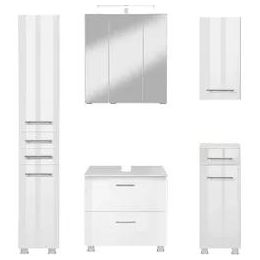 Badmöbel-Set Welltime ""Trento", Badezimmer-Set, Hängeschrank, Unterschrank, Hochschrank", weiß (hochglanz weiß), B:120cm H:200cm T:35cm, Holzwerkstoff, MDF, Kastenmöbel-Sets, Waschbeckenunterschrank, Spiegelschrank inkl. Aufbauleuchte