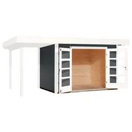 Gartenhaus Weka "Designhaus 126 Plus", grau (grau, weiß), Fußboden im Gartenhaus, ohne Dacheindeckung, Holzwerkstoff, Gartenhäuser, mit Anbaudach