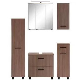 Badmöbel-Set Welltime ""Trento", Badezimmer-Set, Hängeschrank, Unterschrank, Midischrank", braun (cannelloeiche), B:120cm H:200cm T:35cm, Holzwerkstoff, MDF, Kastenmöbel-Sets, Waschbeckenunterschrank, Spiegelschrank inkl. Aufbauleuchte