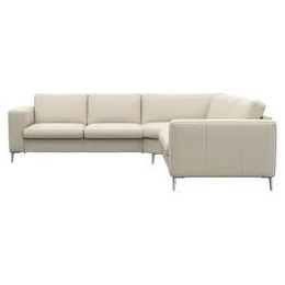 Ecksofa FLEXLUX "Fiore, gleichschenklig, super Sitzkomfort durch Kaltschaum im Sitz", wei&szlig; (warm wei&szlig;), B:257cm H:85cm T:92cm, 100% Echteder, Sofas, Ecksofa, breite Armlehnen, F&uuml;&szlig;e Alu