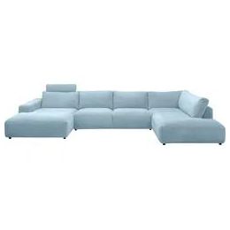 Wohnlandschaft Musterring "Lucia U-Form", blau (hellblau), B:434cm H:81cm T:204cm, Sofas, Verschiedene Farben, Cord-Bezug, Gesamtbreite 434 cm