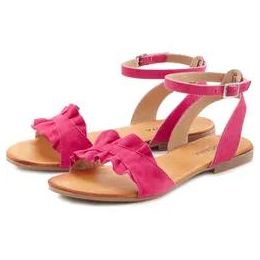 Sandale Lascana "Sommerschuh", Damen, Gr. 35, pink, Obermaterial: 100% Ziegenleder. Futter: 100% Schweinsleder. Decksohle: 100% Rindsleder. Laufsohle: 100% Synthetik, unifarben, Modisch, Schuhe Riemchensandale, Sandalette, Sommerschuh aus hochwertigem Leder mit kleinen Rüschen