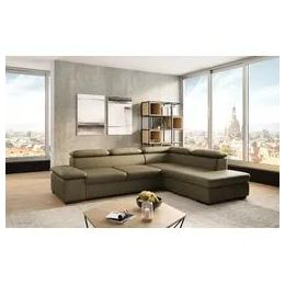 Sit & More Ecksofa SIT & MORE "Alcudia L-Form", grün (olive), B:272cm H:73cm T:226cm, NaturLEDER;Spannstoff, Sofas, mit Armteilverstellung, optional Kopfteilverstellung und Bettfunktion