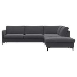 Ecksofa FLEXLUX "Fiore, super Sitzkomfort durch Kaltschaum im Sitz, L-Form", grau (dervit grau), B:266cm H:85cm T:225cm, 100% Polyester, Sofas, schmale Armlehnen, Füße Alu+schwarz