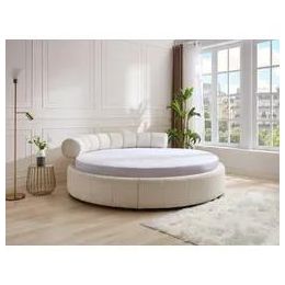 Bett rund + Matratze - 220 x 220 cm - Bouclé-Stoff - Weiß - ROGILA
