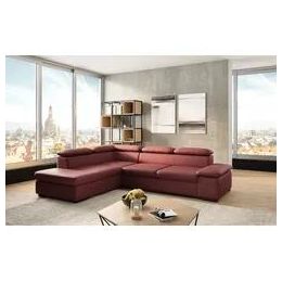 Sit & More Ecksofa SIT & MORE "Alcudia L-Form", rot (merlot), B:272cm H:73cm T:226cm, NaturLEDER;Spannstoff, Sofas, mit Armteilverstellung, optional Kopfteilverstellung und Bettfunktion