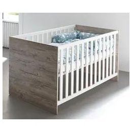 Babybett Arthur Berndt "Bente", Baby, Gr. Liegefläche B/L: 70cm x 140cm, kein Härtegrad, weiß (eiche sand nb, weiß flachgitter), Holzwerkstoff, Massivholz, Babybetten, Gitterseiten aus Massivholz, 4-fach höhenverstellbares Lattenrost
