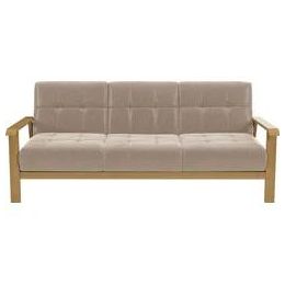 Sit & More 3-Sitzer SIT & MORE "Billund", beige, B:199cm H:88cm T:106cm, 100% Polyester, Sofas, Armlehnen aus eichefarbigem Buchenholz, verschiedene Bezüge und Farben