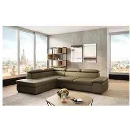 Sit & More Ecksofa SIT & MORE "Alcudia L-Form", grün (olive), B:272cm H:73cm T:226cm, NaturLEDER;Spannstoff, Sofas, mit Armteilverstellung, optional Kopfteilverstellung und Bettfunktion