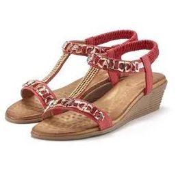 Sandalette Vivance "Sommerschuh", Damen, Gr. 39, rot, Obermaterial: 100% Lederimitat. Futter: 100% Lederimitat. Decksohle: 100% Textilmaterial. Laufsohle: 100% Synthetik, Glitzer, unifarben, Feminin, Schuhe Riemchensandale Sandalette, Sandale, Sommerschuh mit Keilabsatz und elastischen Riemchen