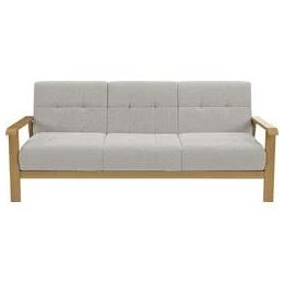 Sit & More 3-Sitzer SIT & MORE "Billund", beige, B:199cm H:88cm T:106cm, 100% Polyester, Sofas, Armlehnen aus eichefarbigem Buchenholz, verschiedene Bezüge und Farben