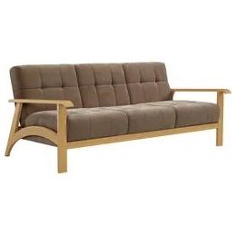 Sit & More 3-Sitzer SIT & MORE "Billund", braun (chocco), B:199cm H:88cm T:106cm, 100% Polyester, Sofas, Armlehnen aus eichefarbigem Buchenholz, verschiedene Bezüge und Farben