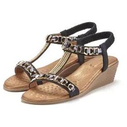 Sandalette Vivance "Sommerschuh", Damen, Gr. 42, schwarz, Obermaterial: 100% Lederimitat. Futter: 100% Lederimitat. Decksohle: 100% Textilmaterial. Laufsohle: 100% Synthetik, Glitzer, unifarben, Feminin, Schuhe Riemchensandale Sandalette, Sandale, Sommerschuh mit Keilabsatz und elastischen Riemchen