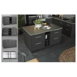Kücheninsel KOCHSTATION "KS-Luhe, Breite 153 cm, mit Flaschenregal", grau (küche: grau, front: matt grau, korpus: grafit, arbeitsplatte: betongrau), B:153cm H:86cm T:100cm, Komplettküchen-Sets, Küchenzeile, MDF-Fronten, Arbeitsplatte 38mm stark