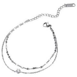 Edelstahlkette Firetti "Schmuck Geschenk Armband Kette Fußkette Bauchkette 2-reihig Fancy" Gr. 21, silber (edelstahlfarben, kristallweiß), Halsketten, Damen, 21, Edelstahl, B: 2mm, mit Zirkonia (synth.), in verschiedenen Längen erhältlich, B:2mm